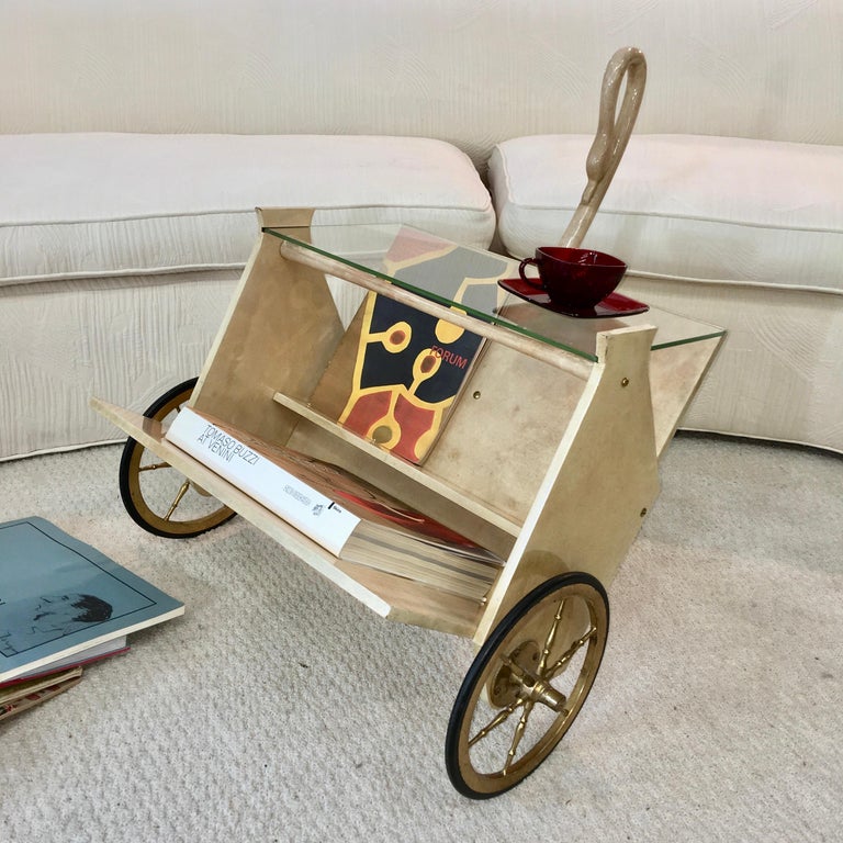 Aldo Tura Lacquered Goatskin Magazine Cart at 1stDibs