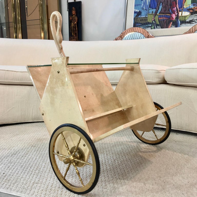 Aldo Tura Lacquered Goatskin Magazine Cart at 1stDibs