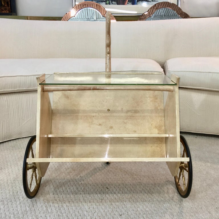 Aldo Tura Lacquered Goatskin Magazine Cart at 1stDibs
