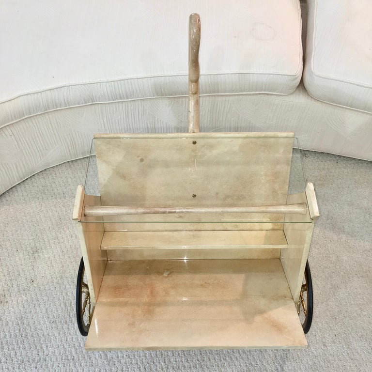 Aldo Tura Lacquered Goatskin Magazine Cart at 1stDibs