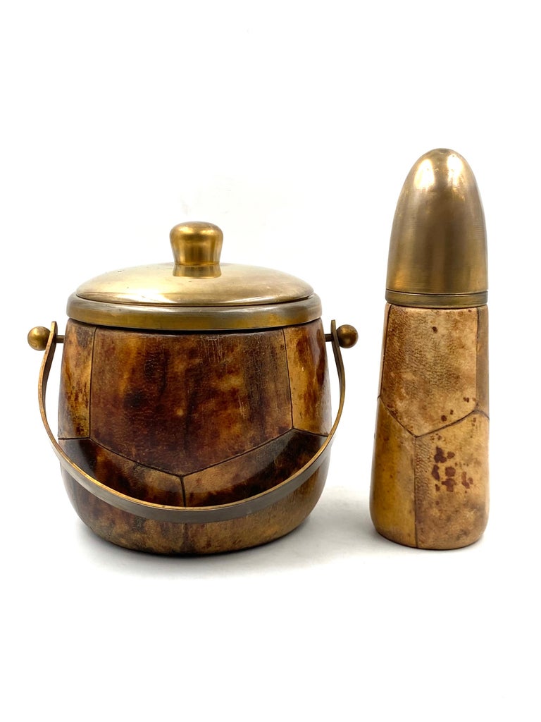 Aldo Tura, Luxury Barware Set in Brass and Parchment, Italy, Early ...