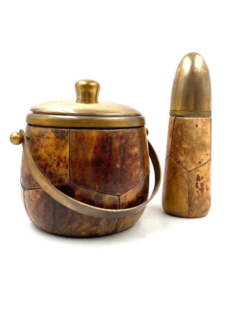 Aldo Tura, Luxury Barware Set in Brass and Parchment, Italy, Early ...