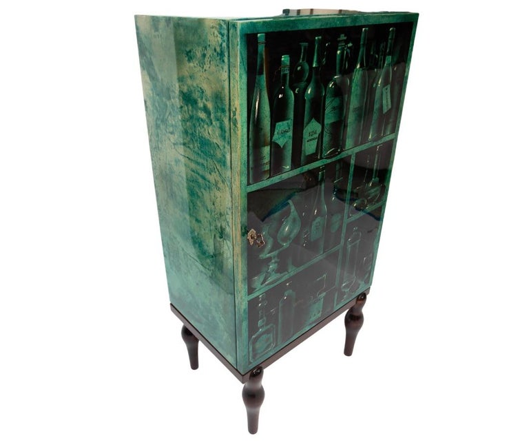 Aldo Tura Painted Goatskin Bar Cabinet For Sale at 1stDibs