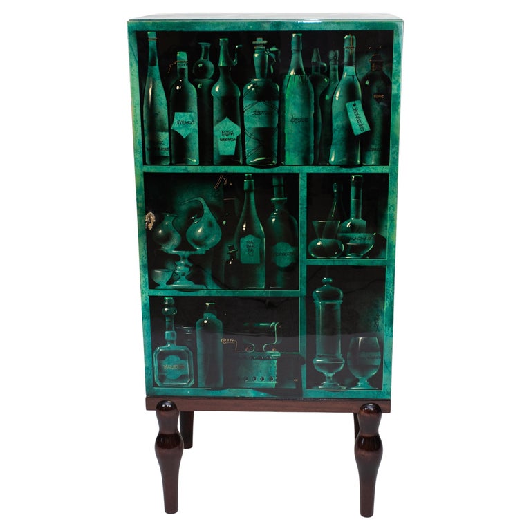 Aldo Tura Painted Goatskin Bar Cabinet For Sale at 1stDibs