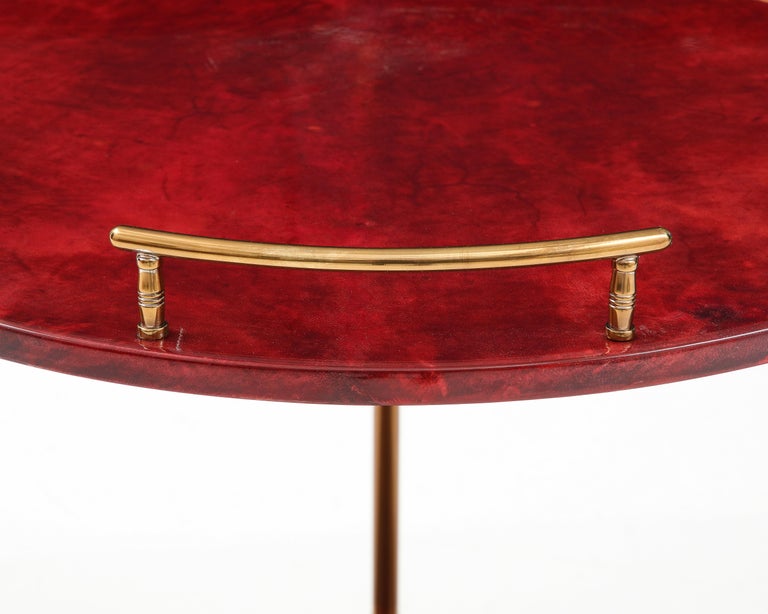 Aldo Tura Ruby Red Goatskin Bar Cart For Sale at 1stDibs