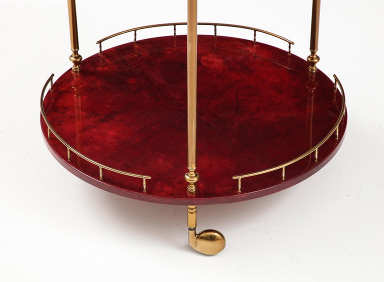 Aldo Tura Ruby Red Goatskin Bar Cart For Sale at 1stDibs