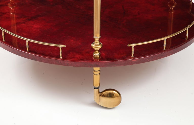 Aldo Tura Ruby Red Goatskin Bar Cart For Sale at 1stDibs