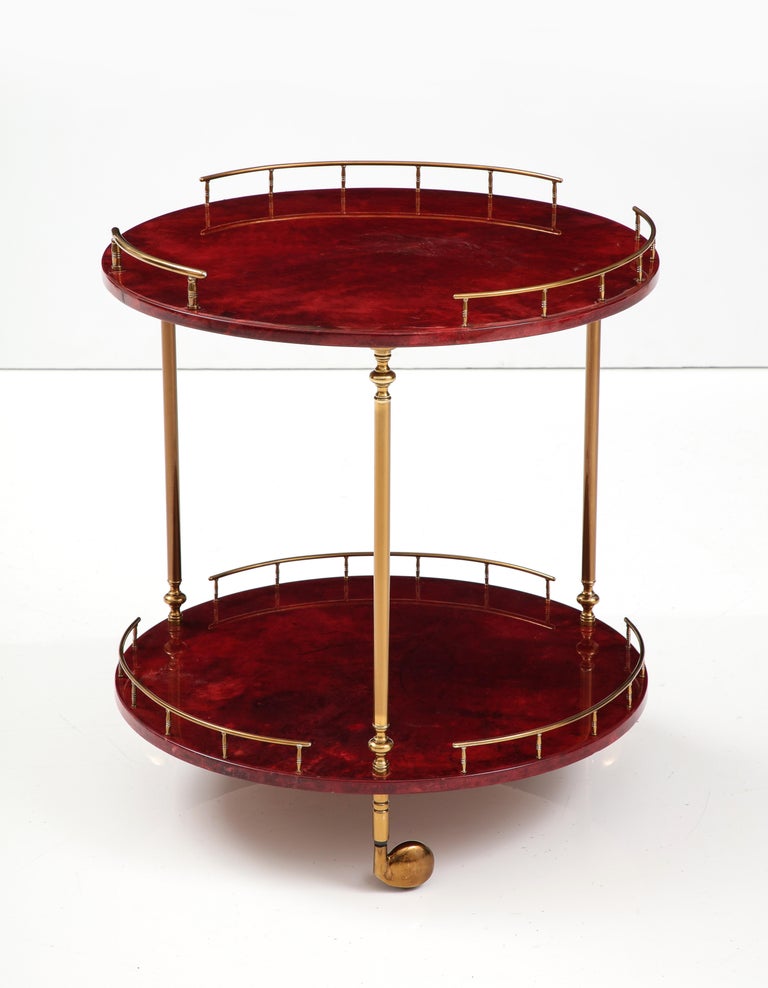 Aldo Tura Ruby Red Goatskin Bar Cart For Sale at 1stDibs