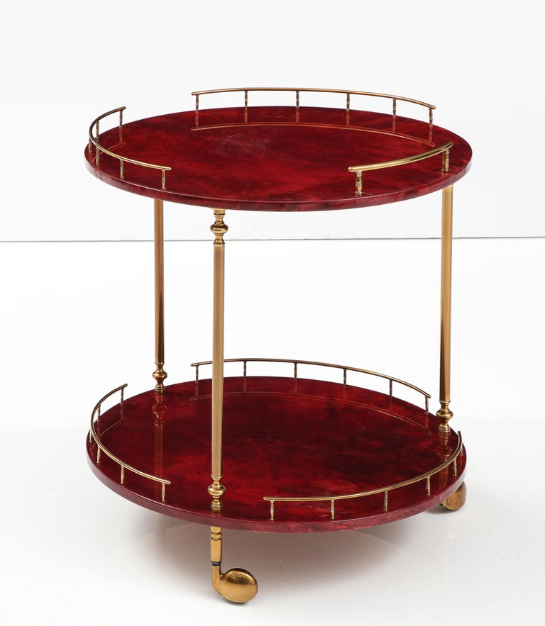 Aldo Tura Ruby Red Goatskin Bar Cart For Sale at 1stDibs