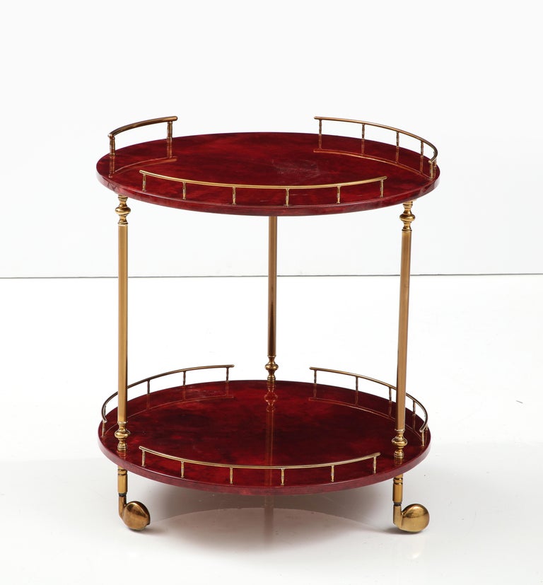 Aldo Tura Ruby Red Goatskin Bar Cart For Sale at 1stDibs