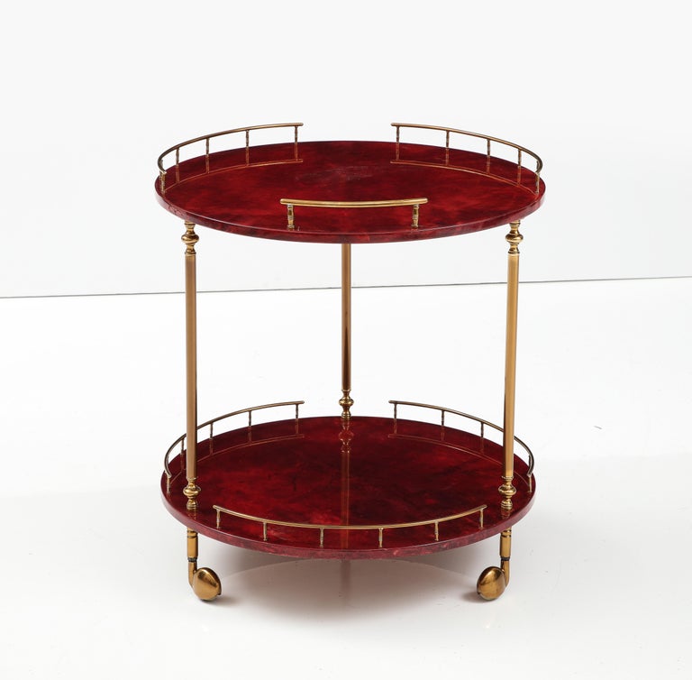 Aldo Tura Ruby Red Goatskin Bar Cart For Sale at 1stDibs