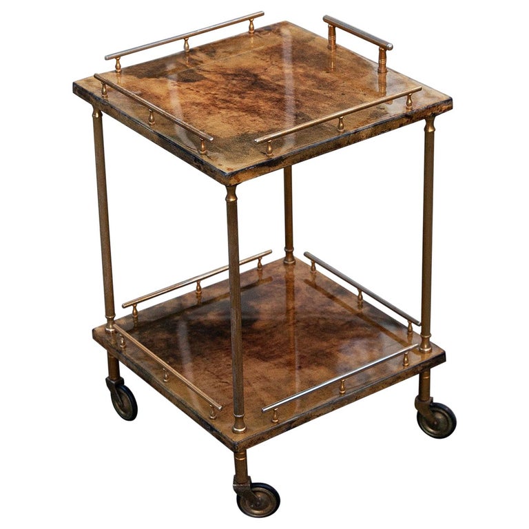 Aldo Tura Small Serving Bar Cart Light Brown at 1stDibs