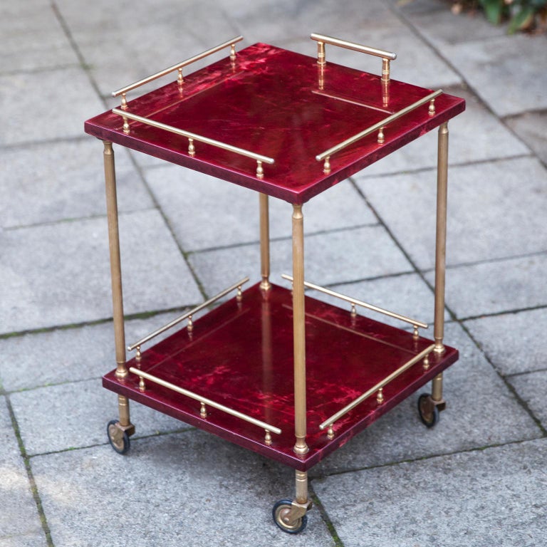 Aldo Tura Squared Purple Red Bar Cart Goatskin at 1stDibs