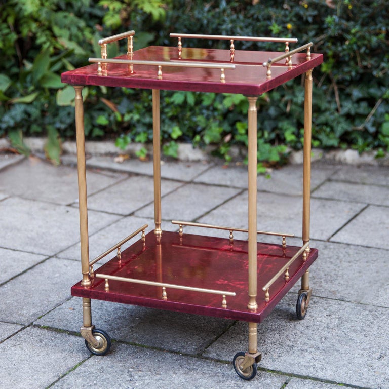 Aldo Tura Squared Purple Red Bar Cart Goatskin at 1stDibs