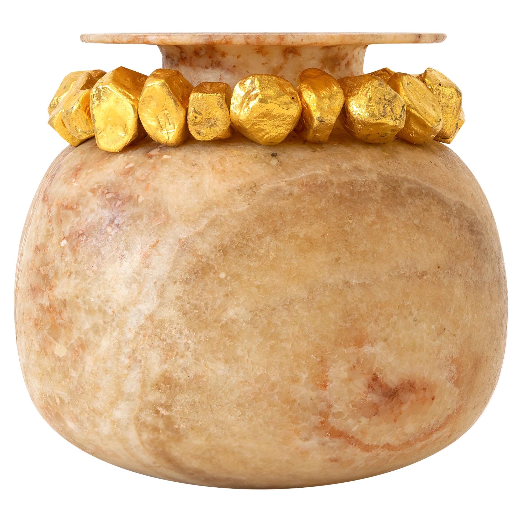 Aldus "Eos Con Collana Anelli" Alabaster Vase, Bronze Decoration ...