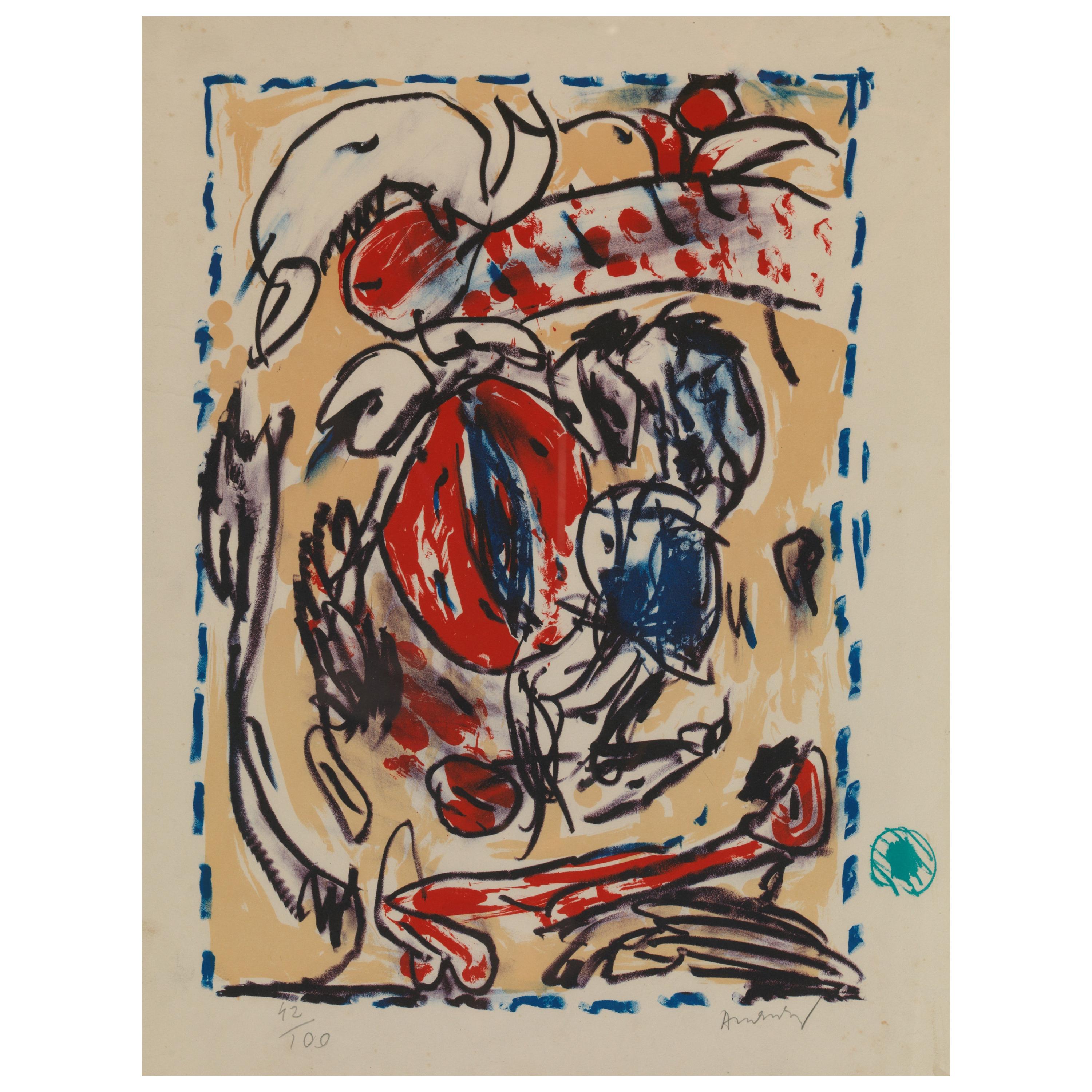 Pierre Alechinsky Poster with Inscription and Drawing For Sale at 1stdibs