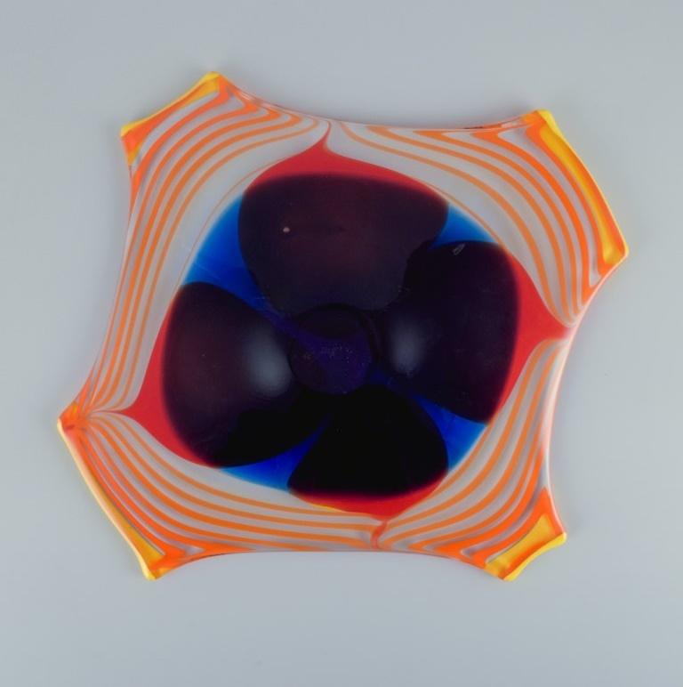 Ales Valner, Czech Republic, Unique Art Glass, Colossal Dish in Retro ...