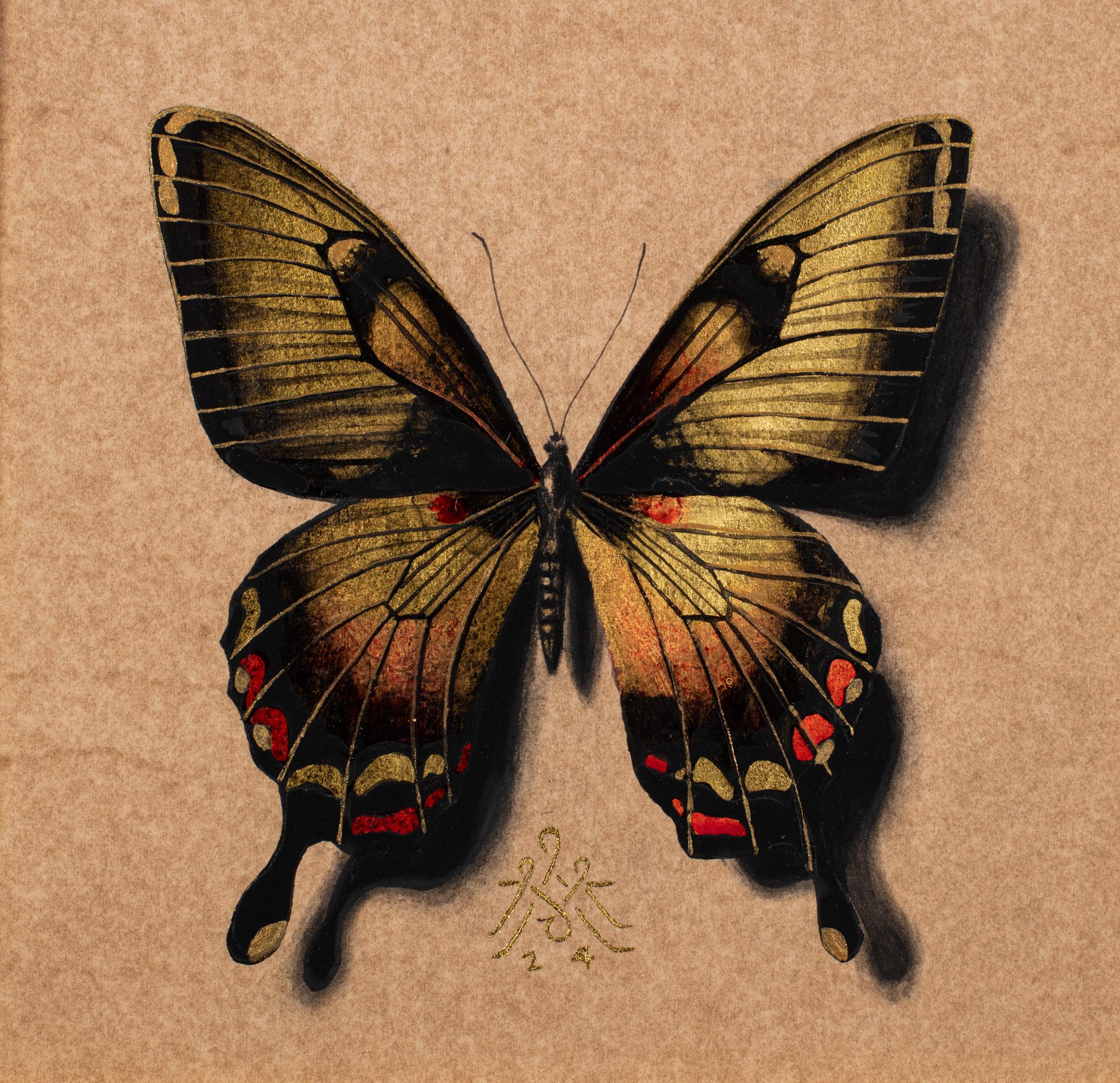 Alessandra Maria - "Butterfly no. 90" Drawing with Gold Leaf by ...