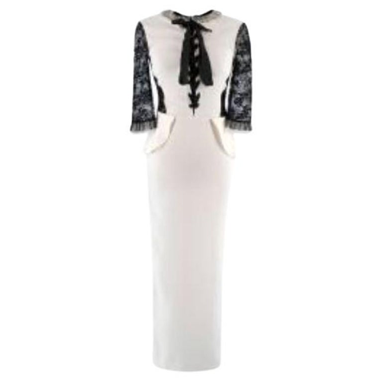 Alessandra Rich Black and White Lace Panelled Tie Neck Midi Dress For ...