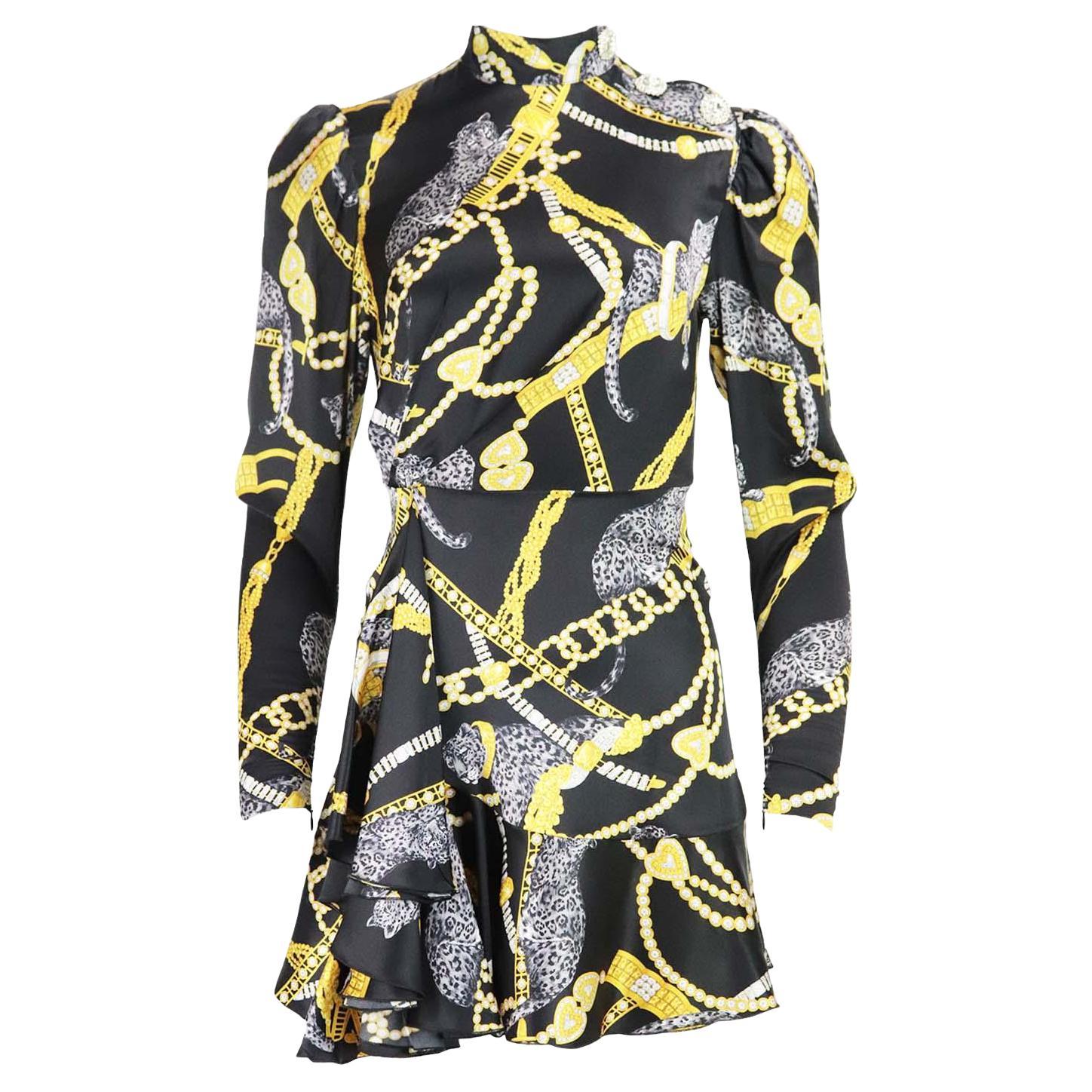 Alessandra Rich Floral Puff-Sleeve Silk Mini Dress IT42 US6 For Sale at ...