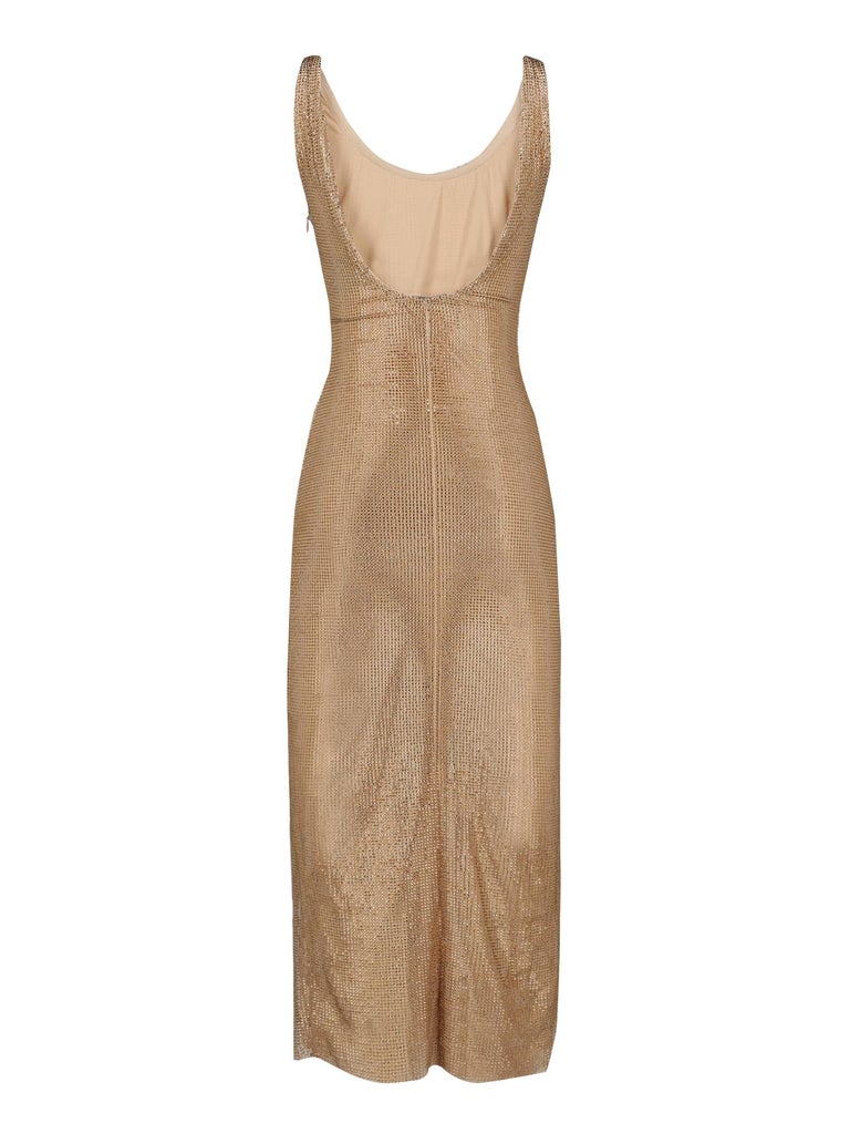 Alessandra Rich Crystal Net Dress in Gold For Sale at 1stDibs