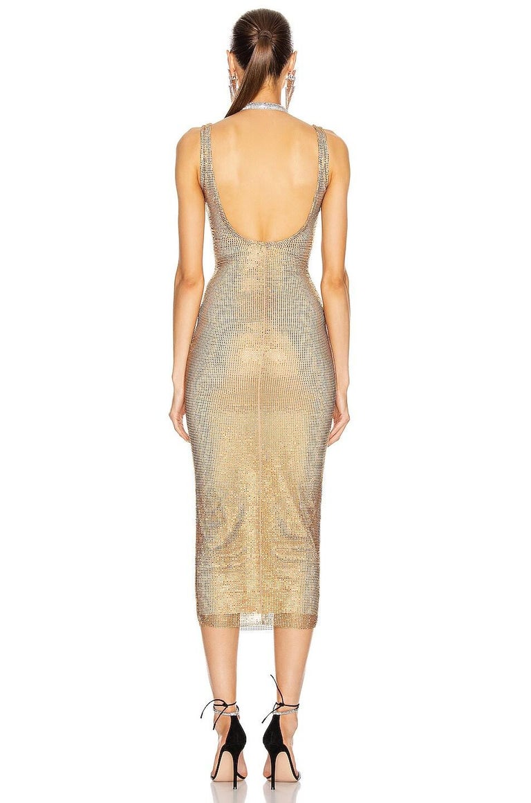 Alessandra Rich Crystal Net Dress in Gold For Sale at 1stDibs