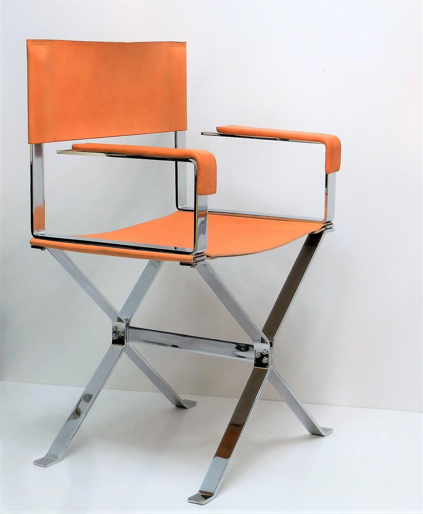 Alessandro Albrizzi Chrome and Saddle Leather Dining Chairs, Set of Six ...