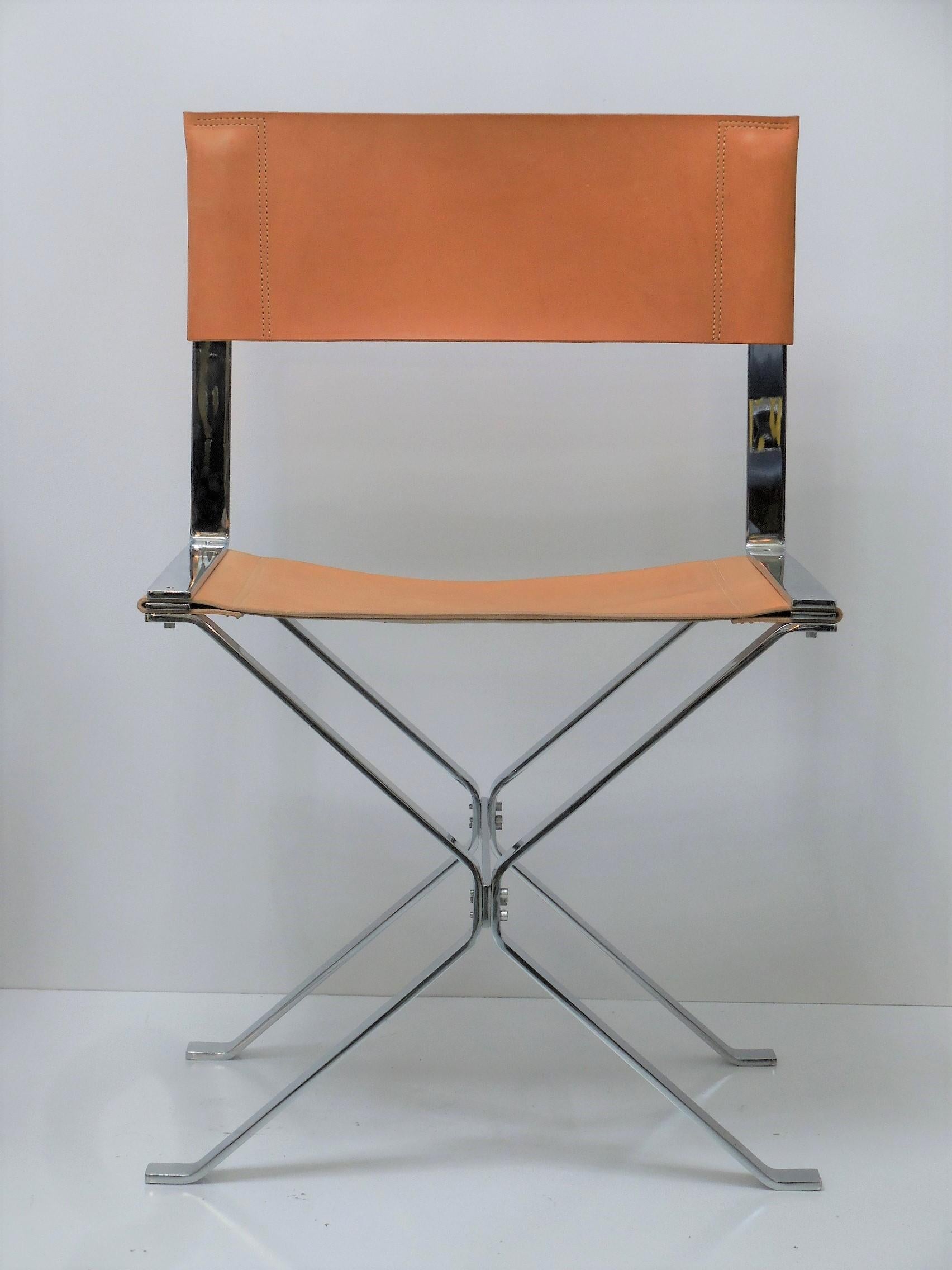 Alessandro Albrizzi Chrome and Saddle Leather Dining Chairs, Set of Six ...