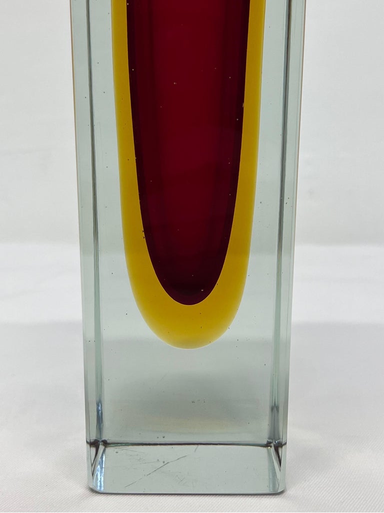 Alessandro Mandruzzato Hand Worked Red and Yellow Sommerso Block Vase For Sale at 1stDibs