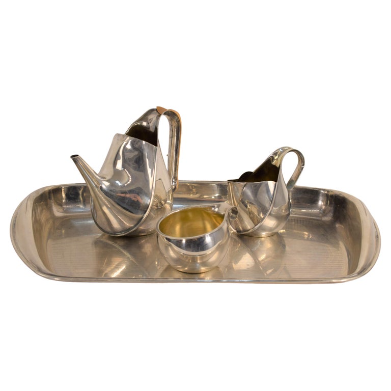 Alessi Silver Wet Steel Tea Set Oronda “Oscar Tusquets”, 1983. For Sale ...