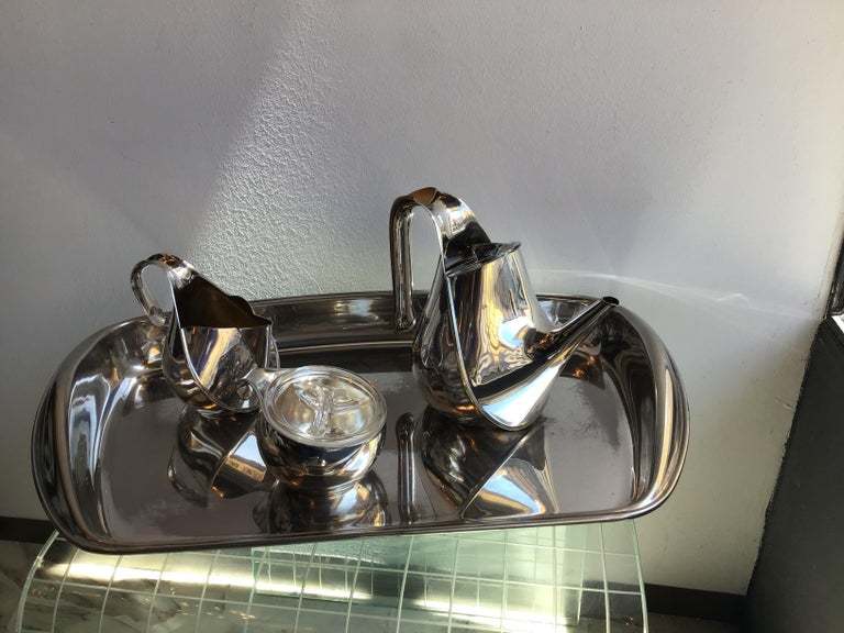 Alessi Silver Wet Steel Tea Set Oronda “Oscar Tusquets” Silver Wood ...