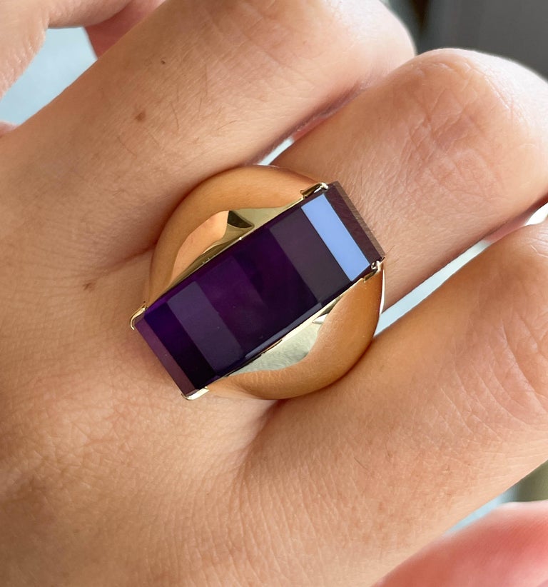 Aletto Brothers 18k Yellow Gold Amethyst Bridge Ring at 1stDibs