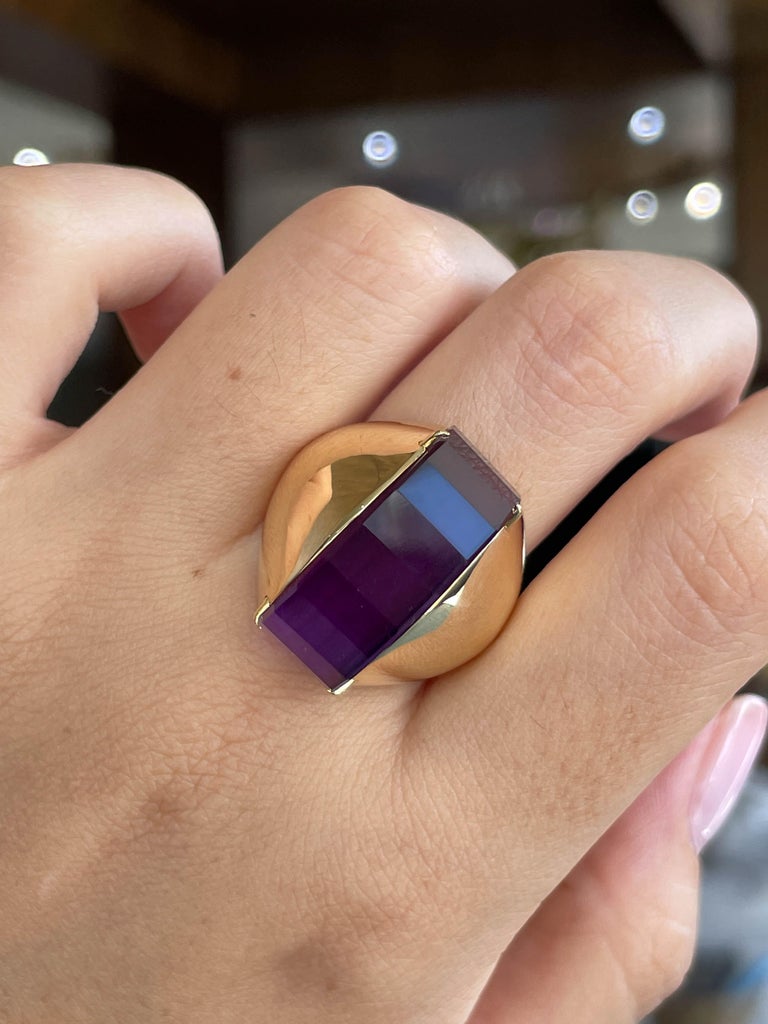 Aletto Brothers 18k Yellow Gold Amethyst Bridge Ring at 1stDibs
