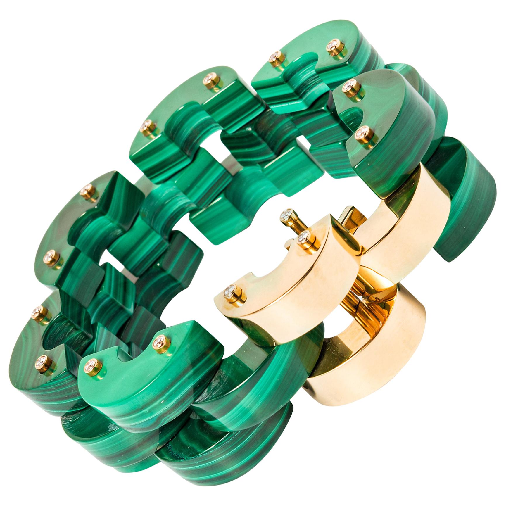 Malachite Gold Bracelet For Sale at 1stDibs