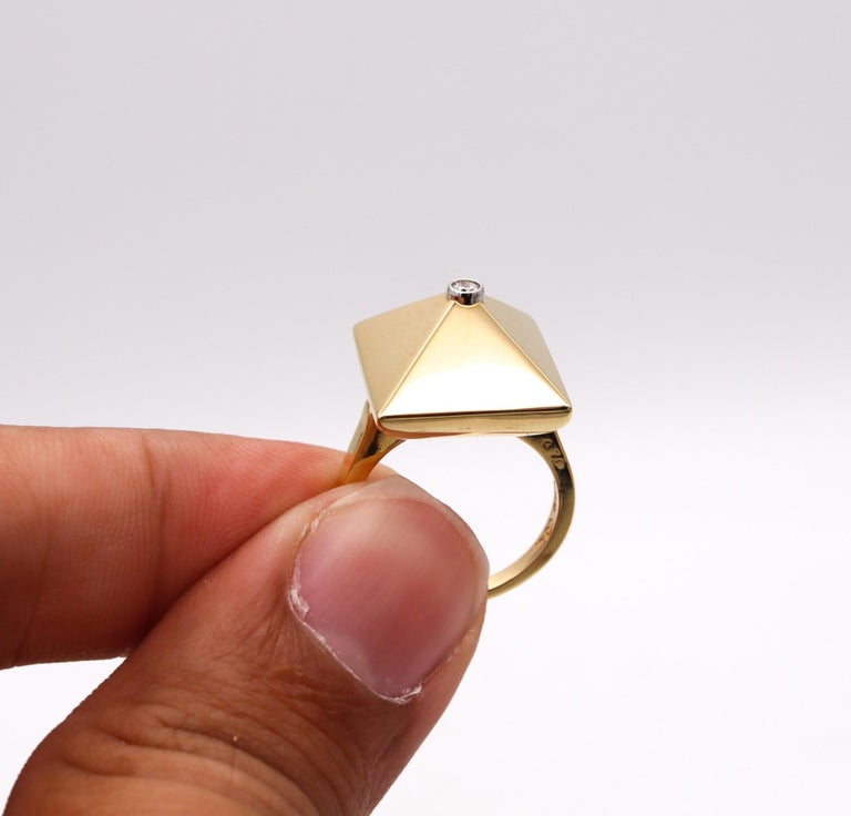 Aletto Brothers Stackable Large Pyramide Ring in 18kt Yellow Gold with Diamond For Sale at 1stDibs