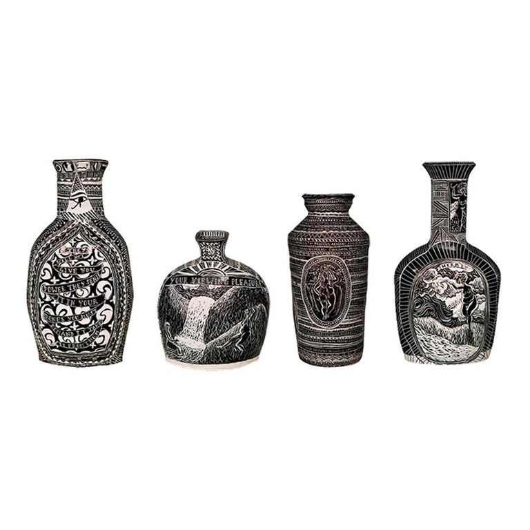 Alex Hodge - Set of Four Hand Built and Carved Porcelain Vases by Alex ...