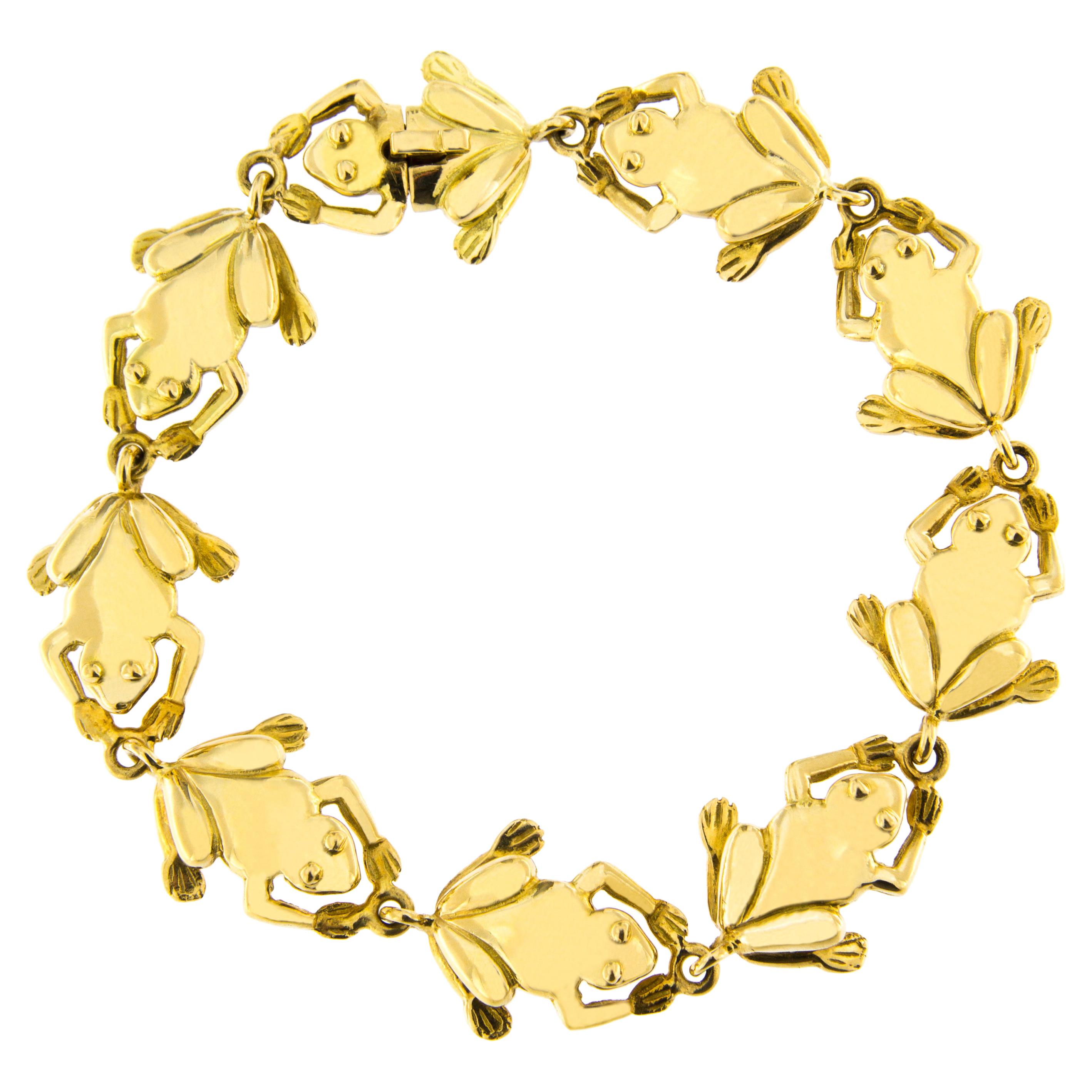 Hidalgo 18 Karat Yellow Gold, Green Enamel and Ruby Frog Bracelet For ...