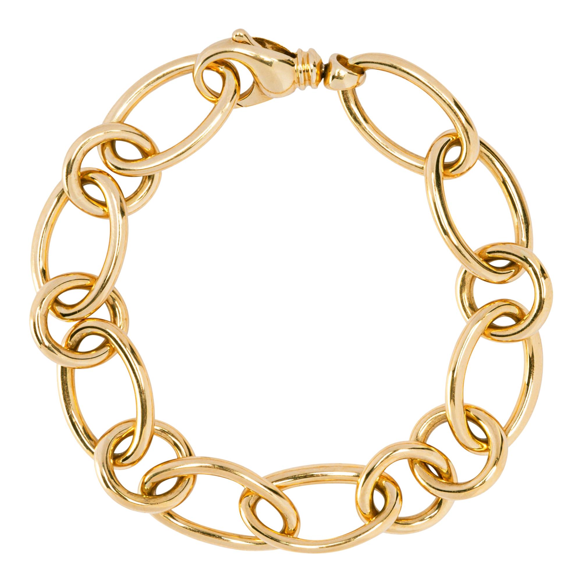 Jona 18 Karat Yellow Gold Hand Made Heavy Chain Link Bracelet For Sale ...