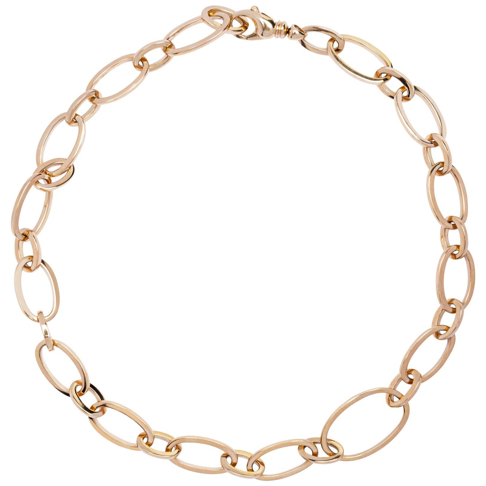 Italian "Handmade" 18 Karat Yellow Gold Chain Link Necklace at 1stDibs