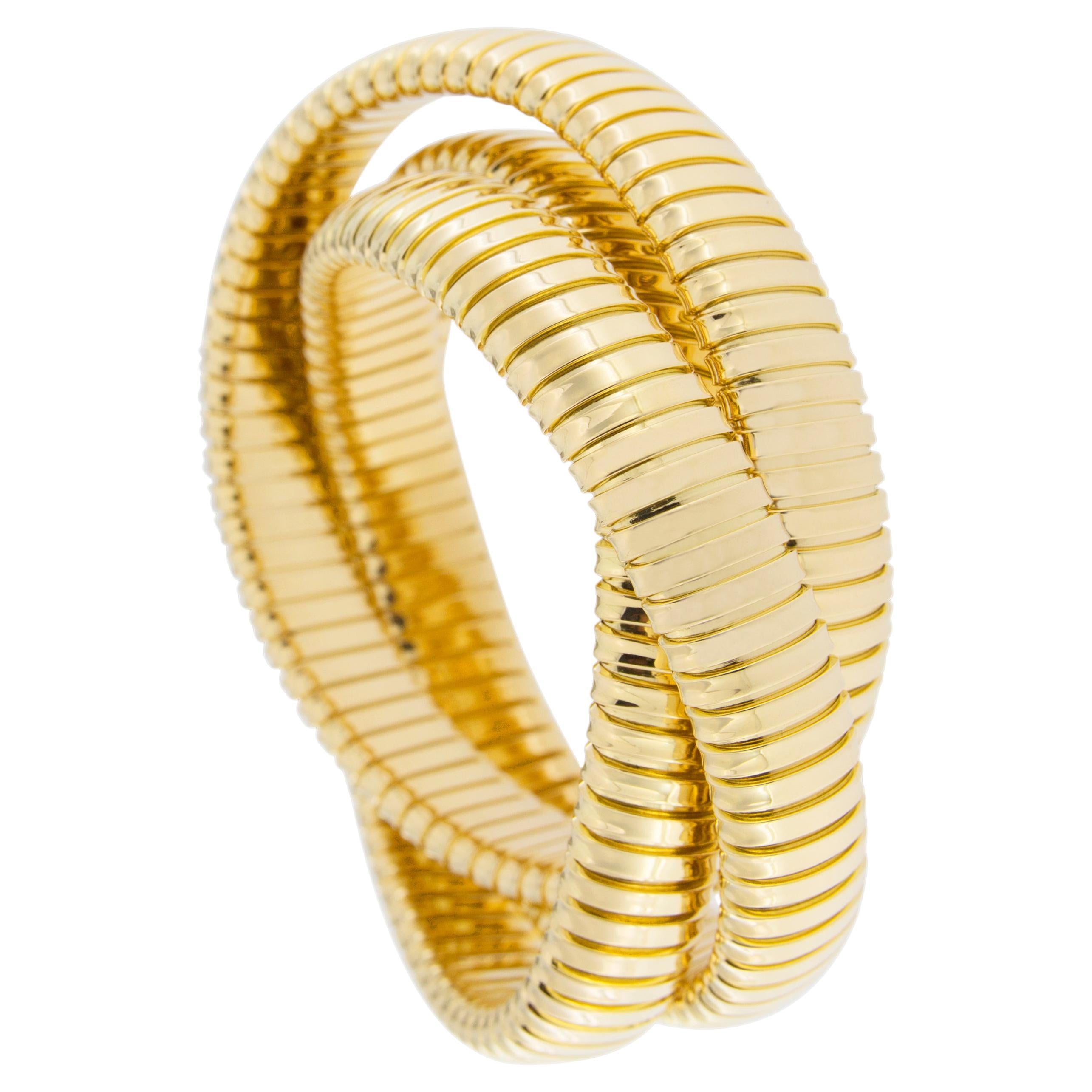 Handmade Gold Three-Strand Tubogas Rolling Bangle Bracelet For Sale at ...