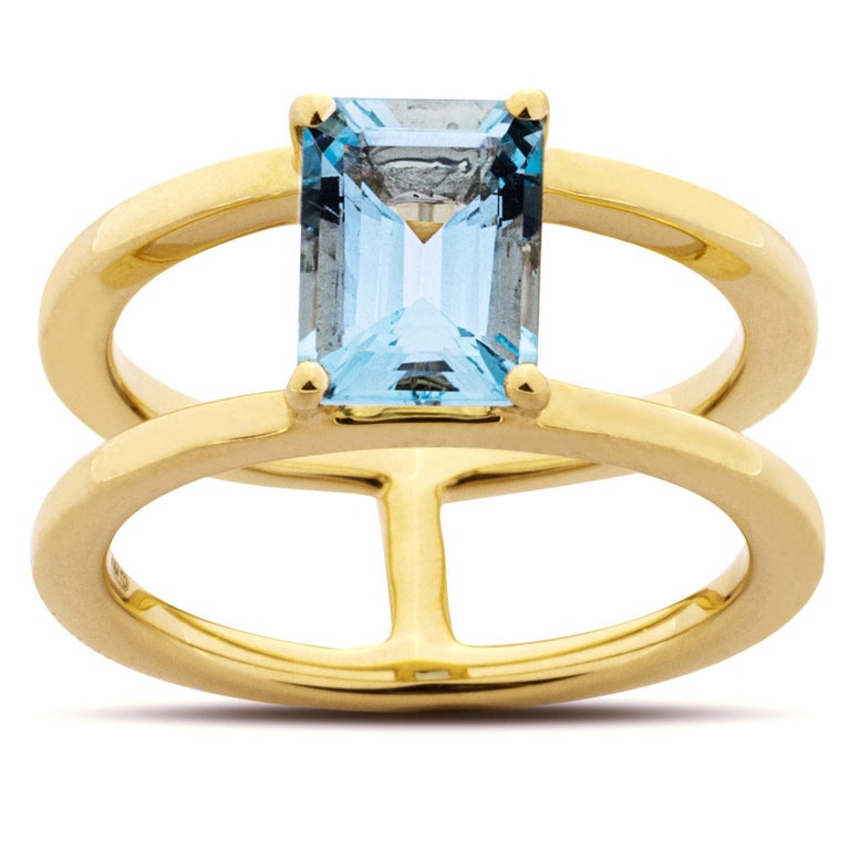 Aquamarine 18 Karat Yellow Gold Open Band Ring For Sale at 1stDibs