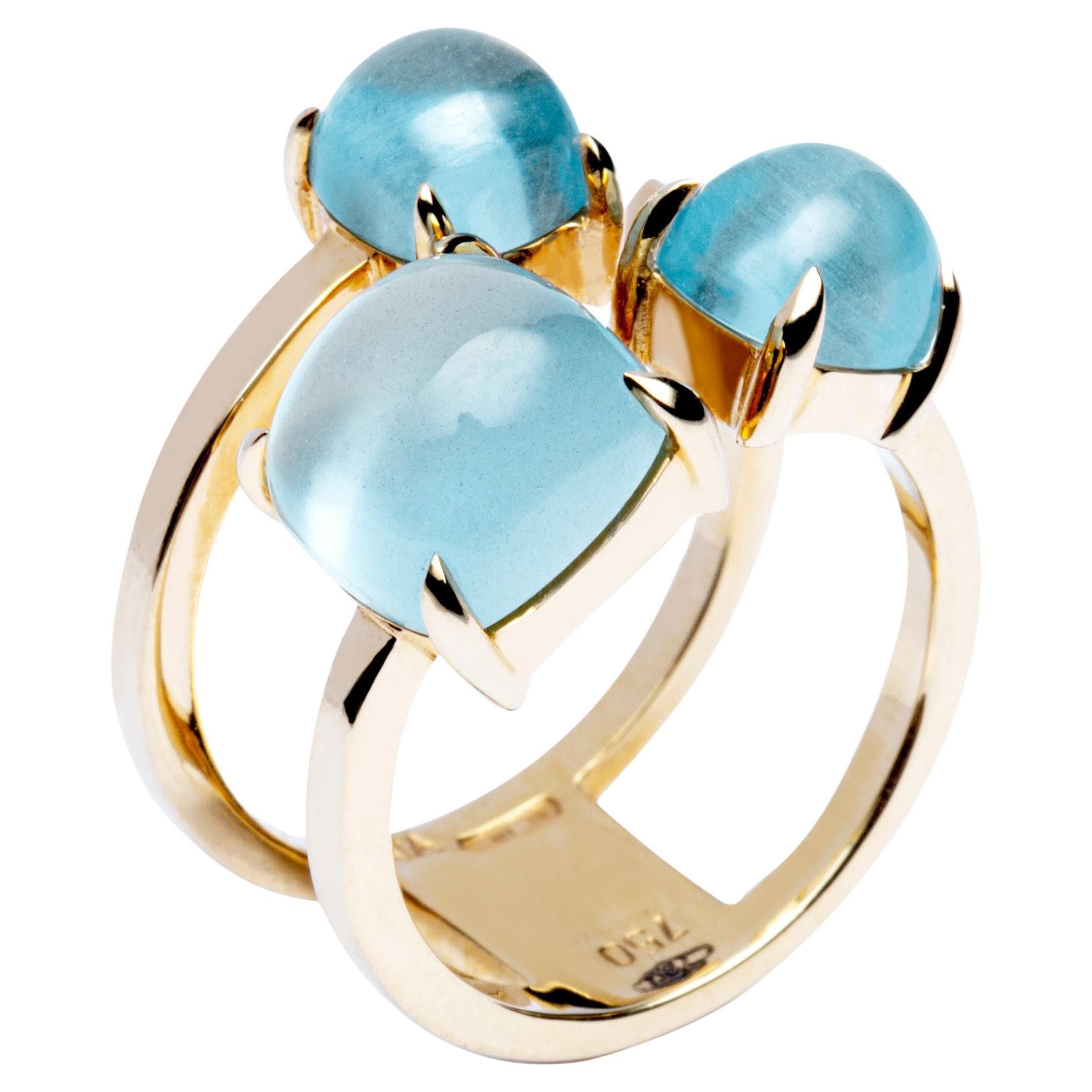 Alex Jona Aquamarine Yellow Gold Open Band Ring For Sale at 1stDibs