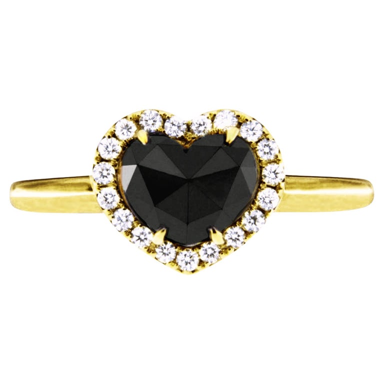 Alex Jona Black Diamond Heart White Diamond 18 Karat Gold Halo Ring For ...