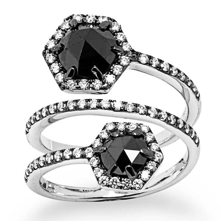 Alex Jona Black and White Diamond 18 Karat White Gold Crossover Ring ...