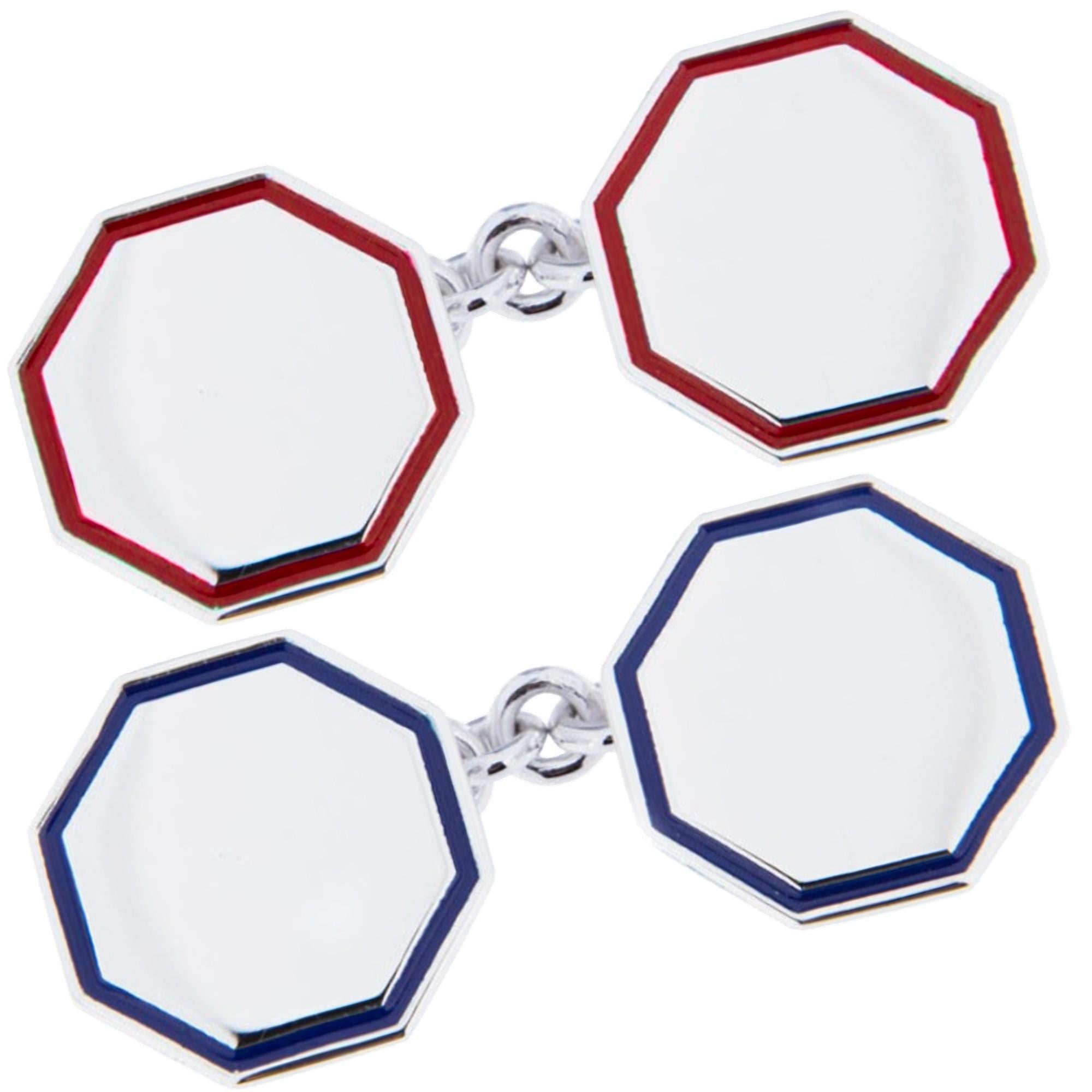 Red Enamel Frame Chain Cufflinks in Sterling Silver at 1stDibs