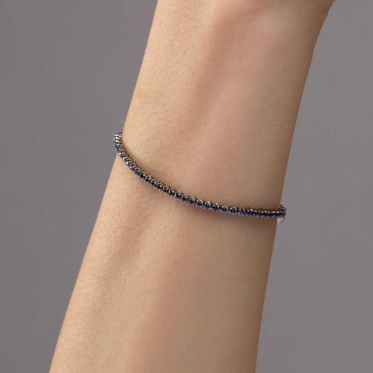 Alex Jona Blue Sapphire 18 Karat White Gold Tennis Bracelet For Sale at 1stDibs