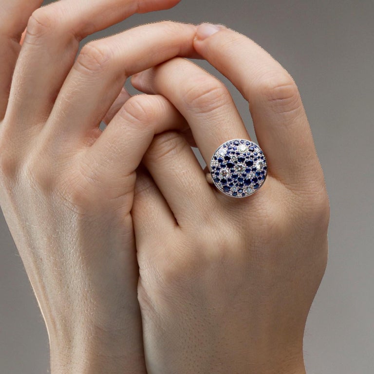 Alex Jona Blue Sapphire White Diamond 18 Karat White Gold Ring For Sale ...