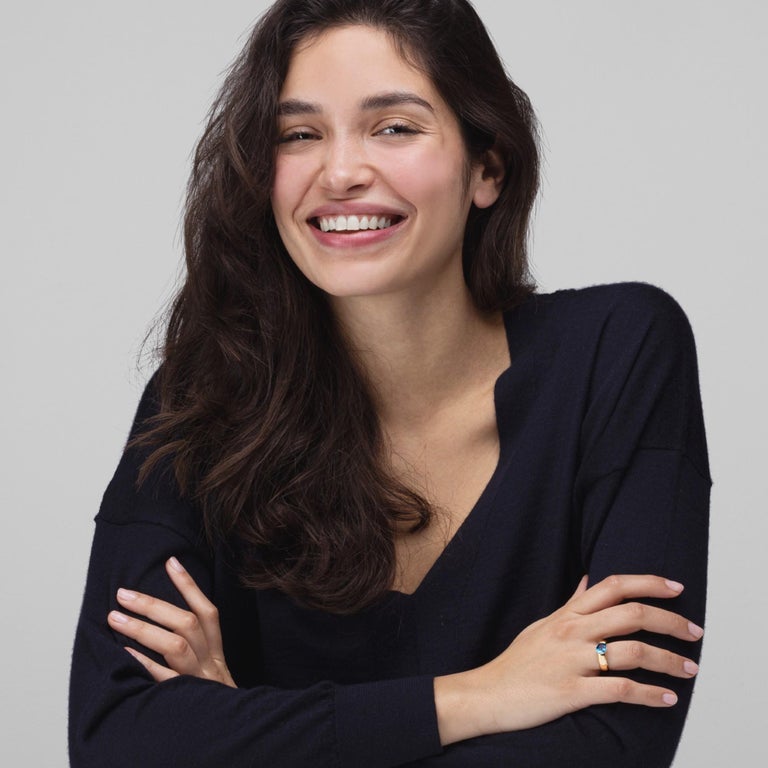 Alex Jona Blue Zircon 18 Karat Yellow Gold Band Ring For Sale at 1stDibs