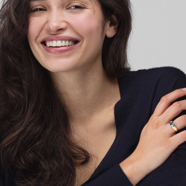 Alex Jona Blue Zircon 18 Karat Yellow Gold Band Ring For Sale at 1stDibs