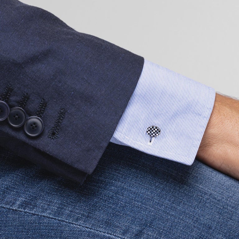 Alex Jona Chequer Onyx Oval Sterling Silver Cufflinks For Sale at 1stDibs